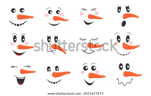 Funny Snowmen Faces Set Collection Cute Stock Vector (Royalty Free ...