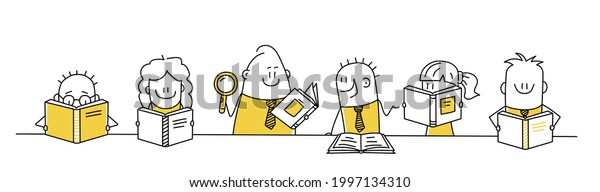 Funny Stick Figures Reading Books Education Stock Vector (Royalty Free ...