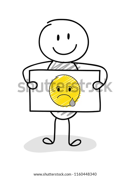 Funny Stickman Crying Sad Emoticon Vector: стоковая векторная графика ...