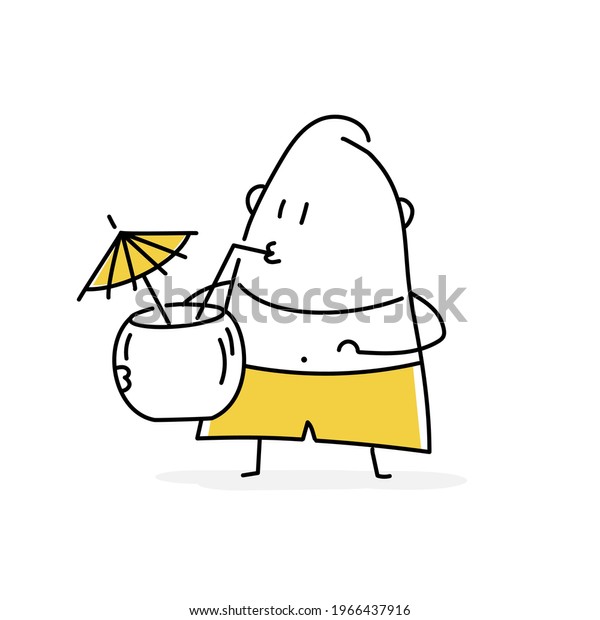 Funny Stickman Drinking Cocktail On Beach Stock Vector (Royalty Free ...