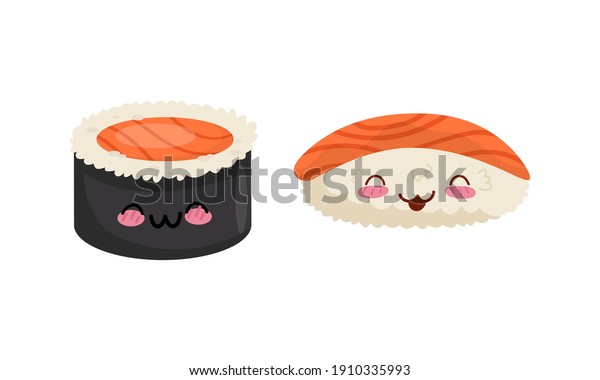 Funny Sushi Maki Smiling Faces Vector Stock Vector (Royalty Free ...