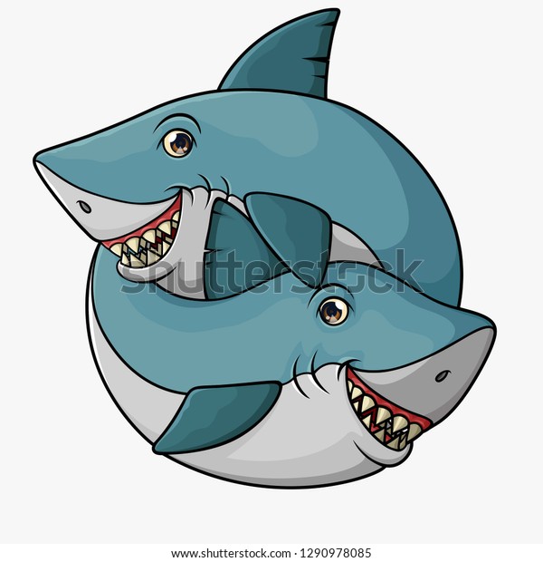 Funny Twin Sharks Cartoon Stock Vector (Royalty Free) 1290978085 ...