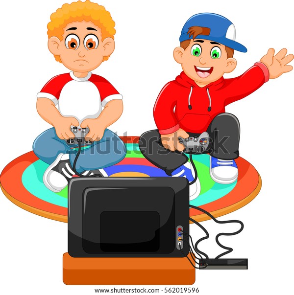 Funny Two Boys Playing Playstation Stock Vector (Royalty Free) 562019596