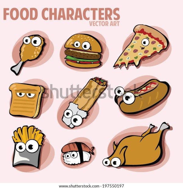 Funny Various Cartoon Fast Food Characters Stock Vector (Royalty Free ...