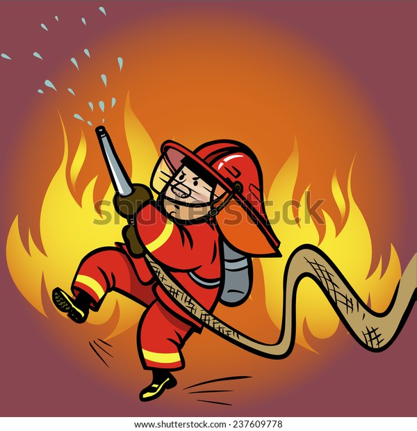 Funny Vector Cartoon Firefighter Stock Vector (Royalty Free) 237609778 ...