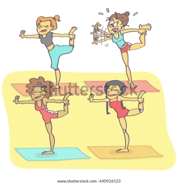 Funny Vector Cartoon Group Women Exercising Stock Vector (Royalty Free ...