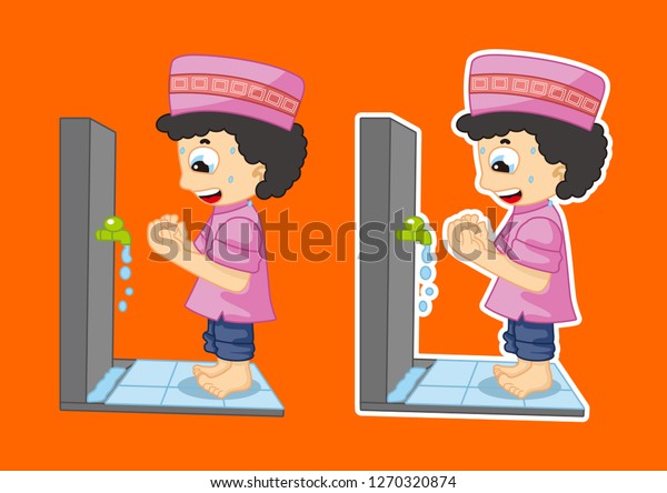 Funny Vector Illustration Children Doing Ablution Stock Vector (Royalty ...