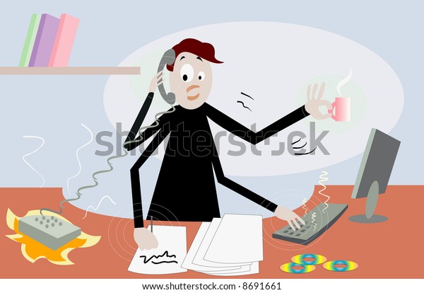Funny Vector Image Busy Office Worker stockvector (rechtenvrij) 8691661