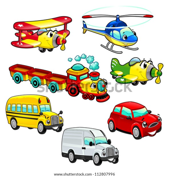 Funny Vehicles Cartoon Vector Isolated Characters Stock Vector (Royalty ...