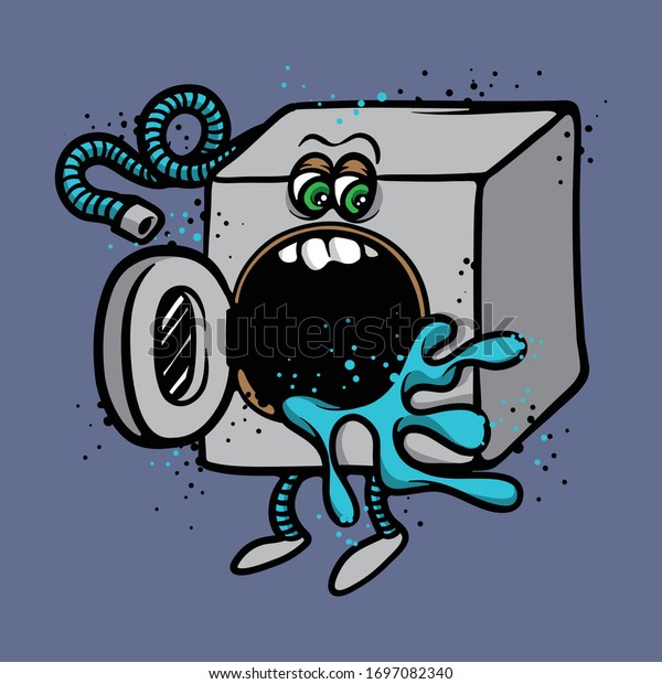 Funny Washing Machine Character Water Splashing Stock Vector (Royalty ...