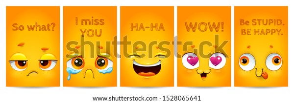 Funny Yellow Posters Comic Cartoon Faces Stock Vector (Royalty Free ...