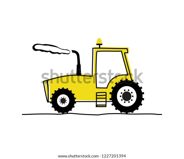 Funny Yellow Tractor Hand Drawing Vector Stock Vector (Royalty Free ...