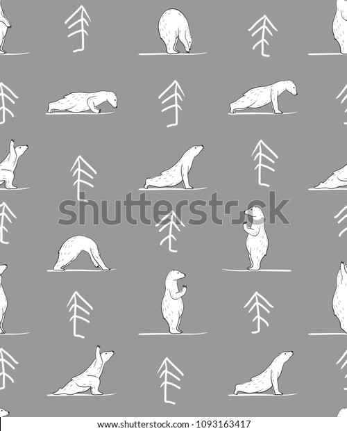 Funny Yoga Polar Bear Seamless Pattern Stock Vector (Royalty Free ...