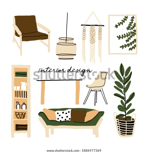 Furniture Collection Vector Interior Design Elements: เวกเตอร์สต็อก ...