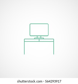 Furniture Table Computer Green Line Icon Stock Vector (Royalty Free ...