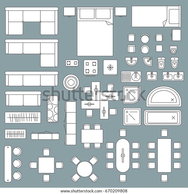 Furniture top view architecture plan. Home and office graphic design ...