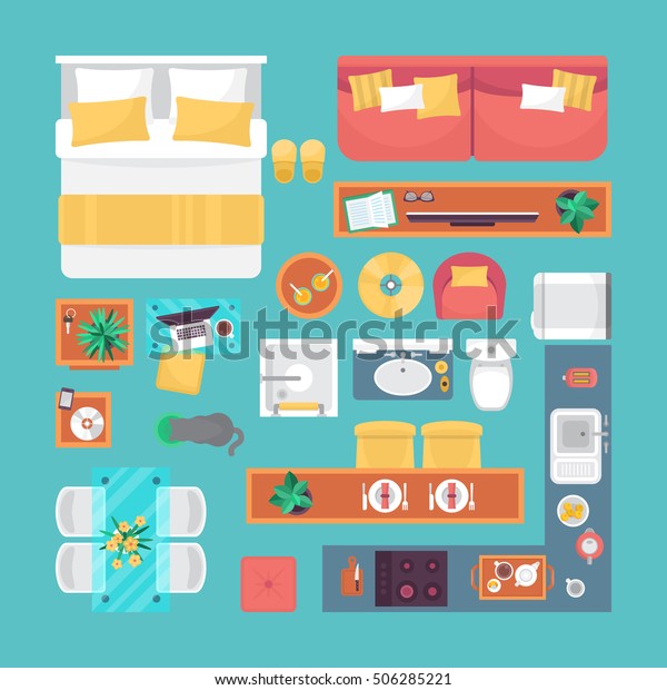 Furniture Top View Set Interior Design Stock Vector (Royalty Free ...