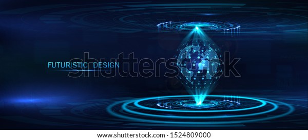 Futuristic Background Earth Globe Hologram Yhreedimensional: เวกเตอร์ ...