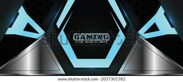 Futuristic Blue Black Abstract Gaming Banner Stock Vector (Royalty Free ...