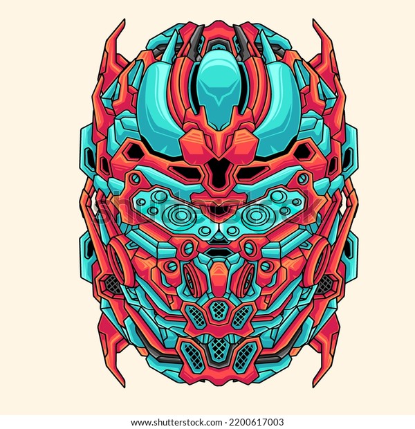 Futuristic Mecha Robot Head Illustration Design Stock Vector (Royalty ...
