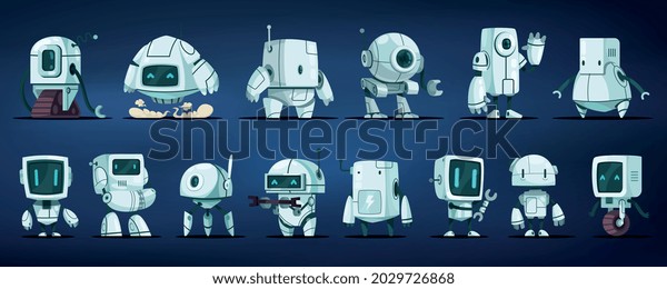 Futuristic Robots Color Collection Primitive Wheeled Stock Vector ...