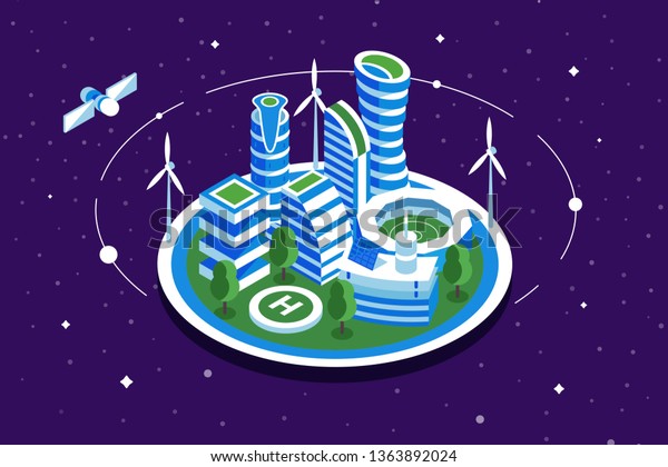 Futuristic Space City Vector Illustration Building Stock Vector ...