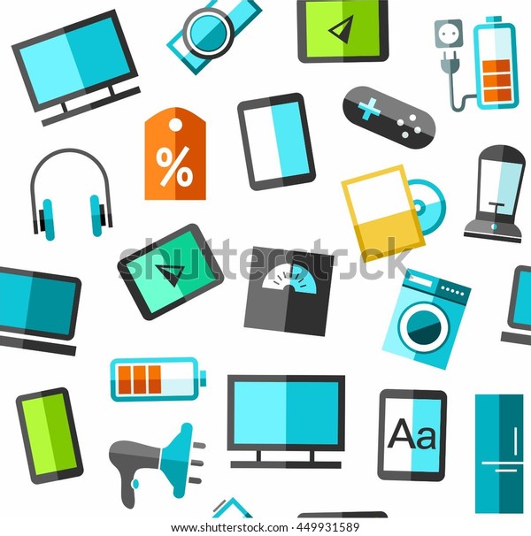 Gadgets Appliances Seamless Background White Color Stock Vector ...