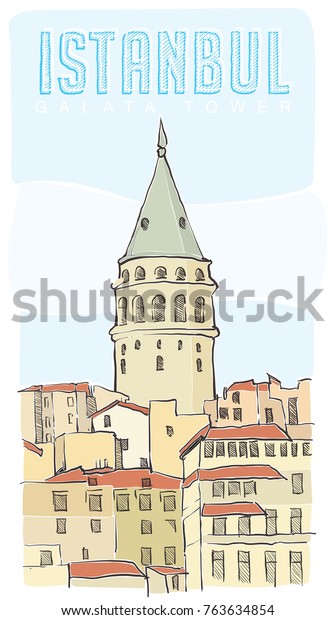 Galata Tower Drawing Stock Vector (Royalty Free) 763634854