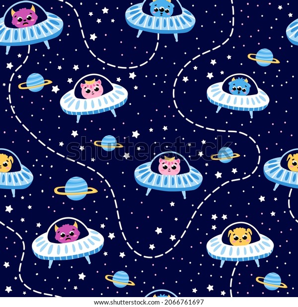 Galaxy Adventure Cute Fluffy Alien Monsters Stock Vector (Royalty Free ...