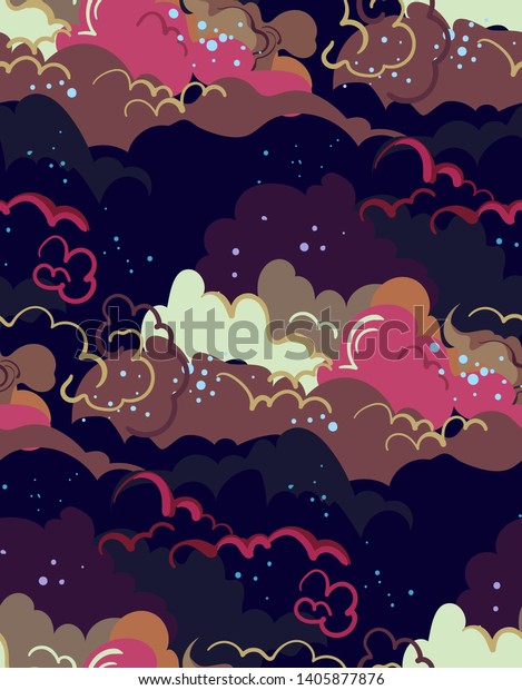 Galaxy Vector Cartoon Illustration Dark Seamless Stock Vector (Royalty ...