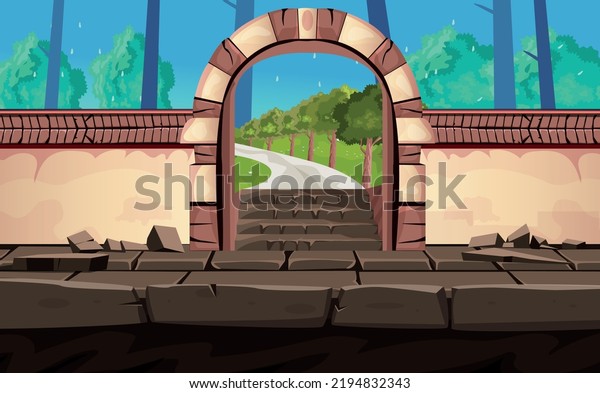 Vektor Stok Game Background Cartoon Vector Forest Doorl (Tanpa Royalti ...