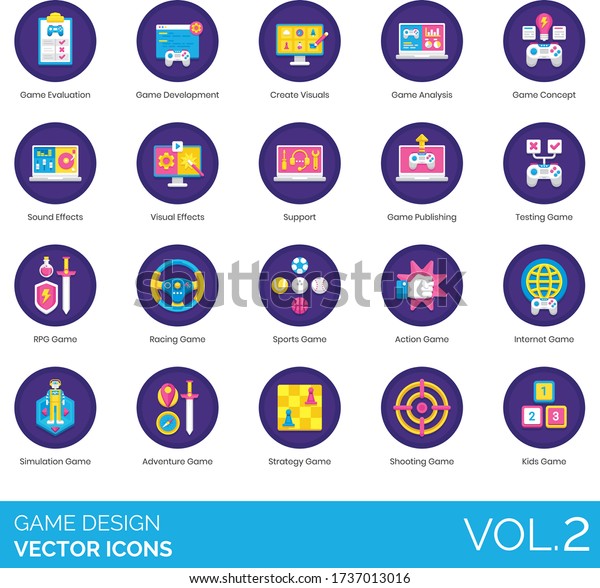 Game Design Icons Including Evaluation Development Stock Vector ...