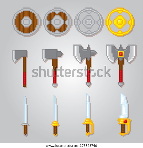 Game Elements Weapons Pixel Art Old Stock Vector (Royalty Free ...