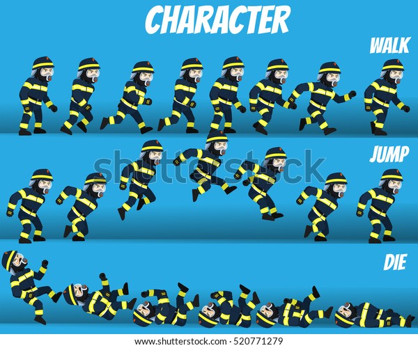 Game Kits Adventure Character Sprite Fireman: เวกเตอร์สต็อก (ปลอดค่า ...