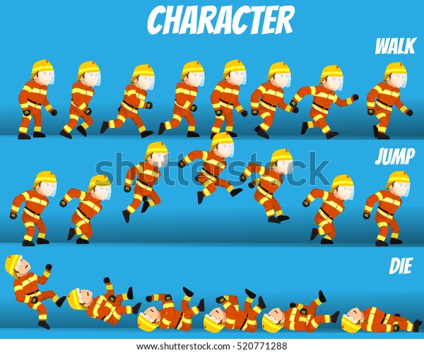 Game Kits Adventure Character Sprite Fireman Stock Vector (Royalty Free ...