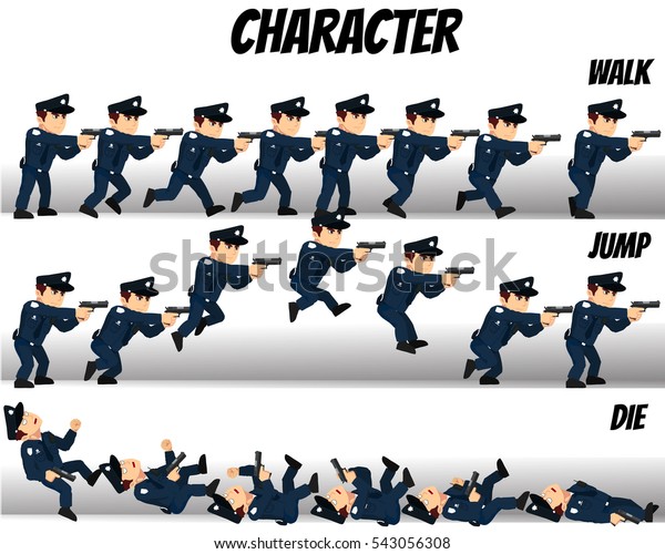 Game Kits Adventure Character Sprite Police Stock Vector (Royalty Free ...