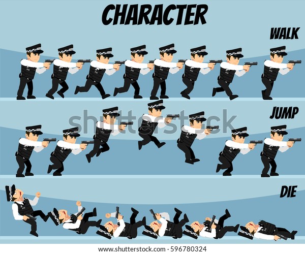 Game Kits Adventure Character Sprite Police Stock Vector (Royalty Free ...