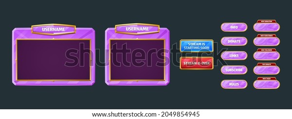 Game Streaming Overlay Panels Buttons Template Stock Vector (Royalty ...