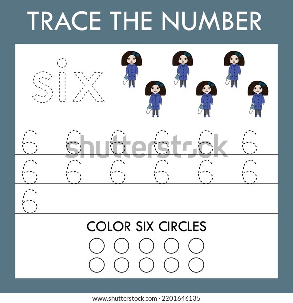 Game Tracing Outlines Number Six Dolls Stock Vector (Royalty Free ...
