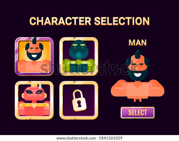 Game Ui Character Selection Pop Golden Stock Vector (Royalty Free ...