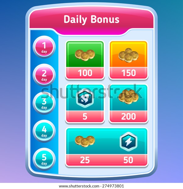 Game Ui Daily Bonus Screen Vector Stock Vector (Royalty Free) 274973801