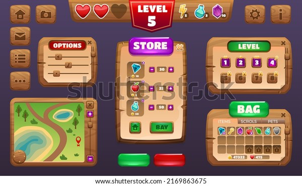 Game Ui Kit Cartoon Menu Interface: стоковая векторная графика (без ...