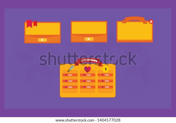 Game UI for popup menu. Game GUI design of leaderboard and pop-up menu.