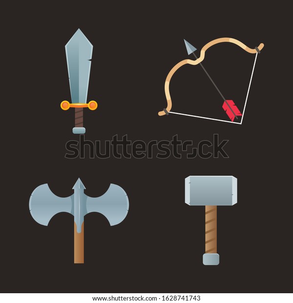 Game Weapon Icons Flat Set Vector Stock Vector (Royalty Free ...