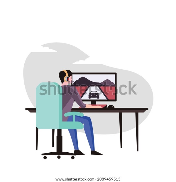 Gamer Sitting Professional Pc Desk Setup Stock Vector (Royalty Free ...