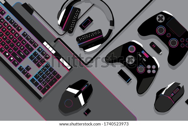 Gamer Workspace Concept Top View Gaming Stock Vector (Royalty Free ...