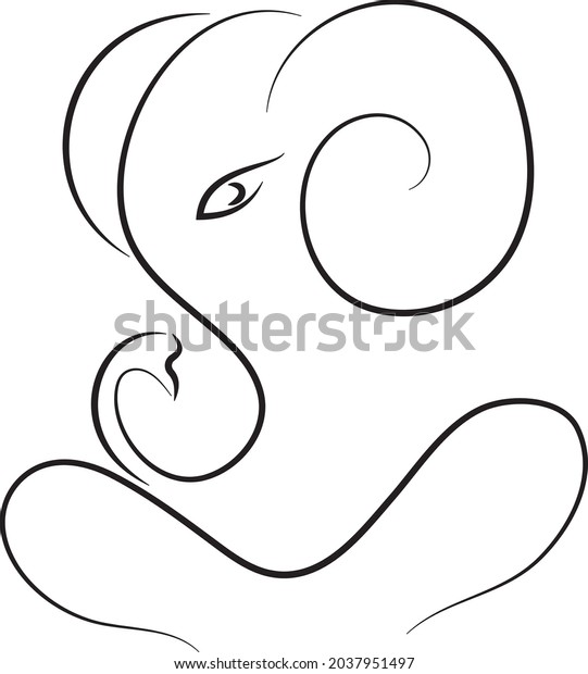 Ganesh Side Face Black White Line Stock Vector (Royalty Free ...