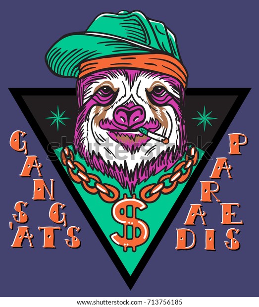 Gangsta Sloth Triangle Chain Baseball Cap Stock Vector (Royalty Free ...