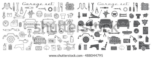 Garage Vector Car Parts Set Outline Stock Vector (Royalty Free ...