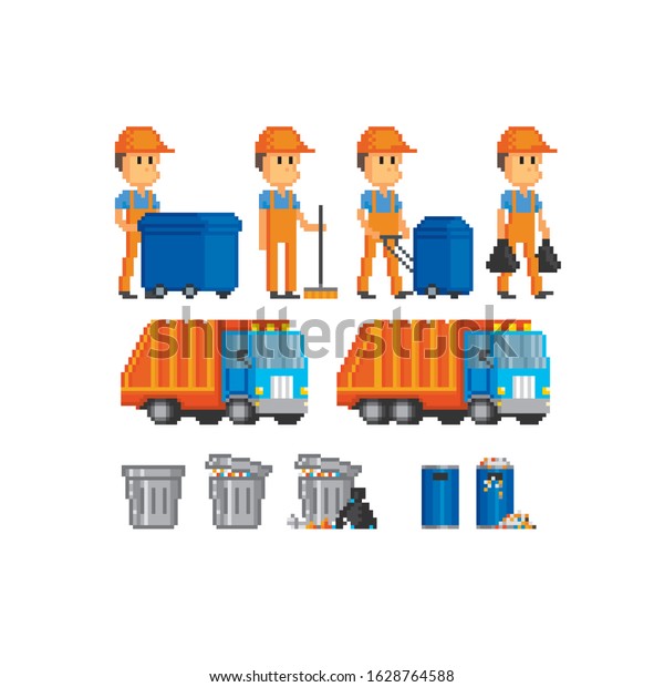 Garbage Collection Pixel Art Icon Set Stock Vector (Royalty Free ...